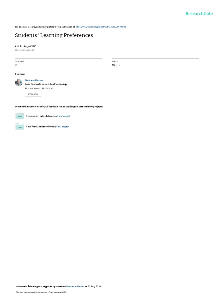 Students' Learning Preferences: August 2015 | PDF | Learning Styles ...