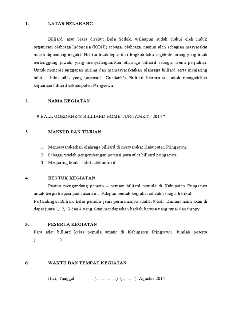 PROPOSAL Billiard | PDF