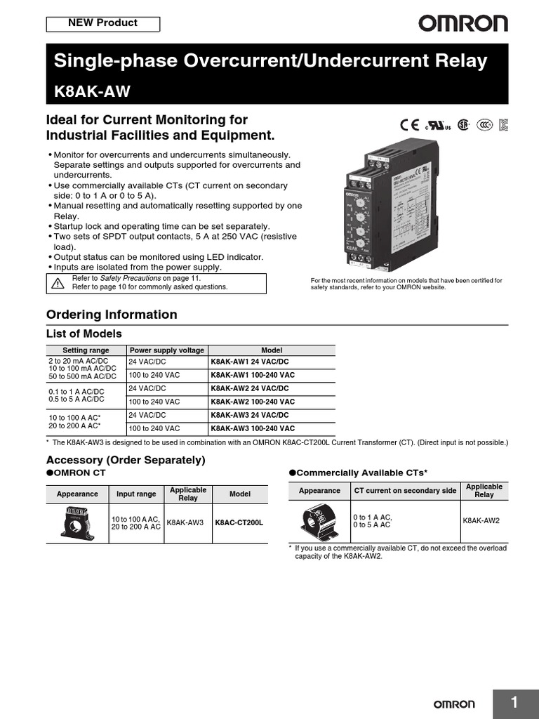 Single-Phase Overcurrent/Undercurrent Relay: K8Ak-Aw | PDF | Power ...
