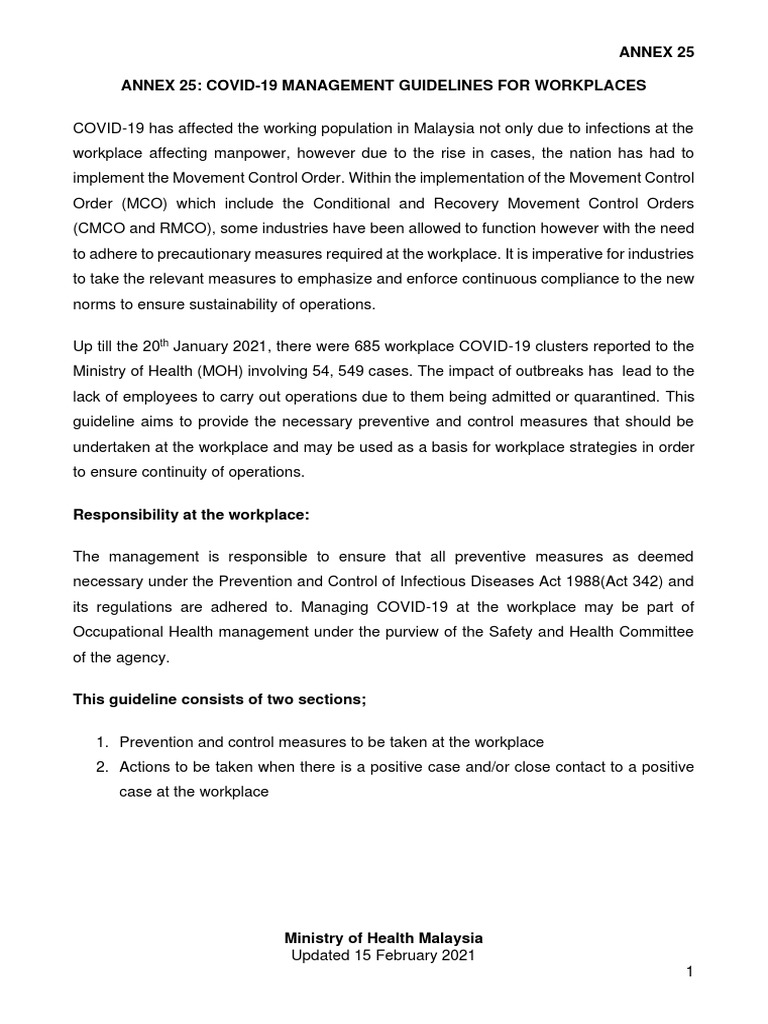 Annex 25 Covid-19 Management Guidelines For Workplaces | PDF | Hand ...