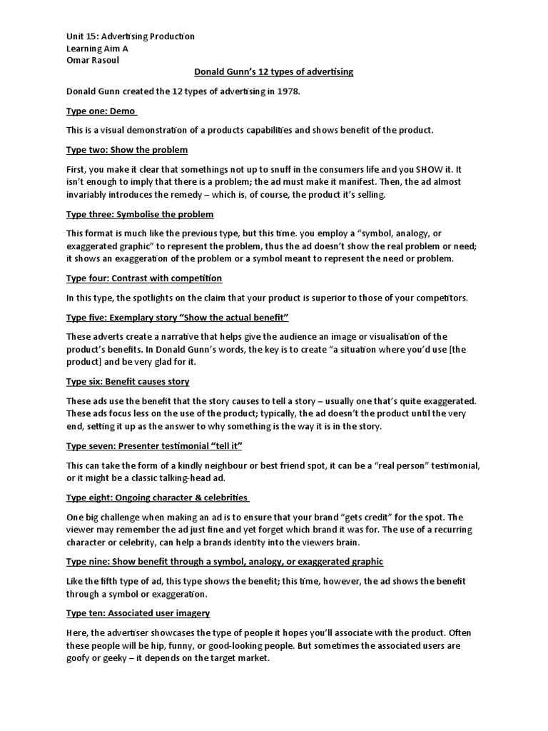 Donald Gunn 12 Advertising Types No Examples | PDF | Communication ...