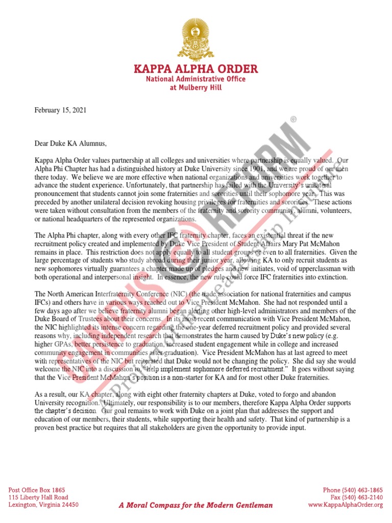 Duke Alumni Letter | PDF | Fraternities And Sororities | Business
