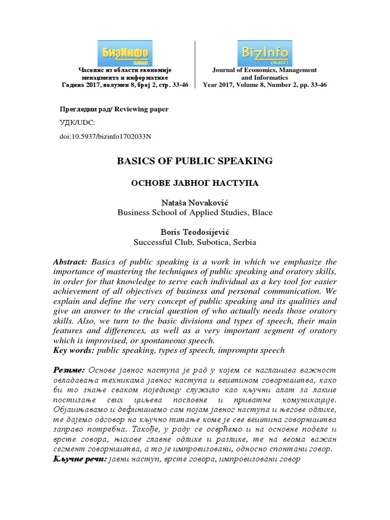 Basics of Public Speaking | PDF | Public Speaking | Speech