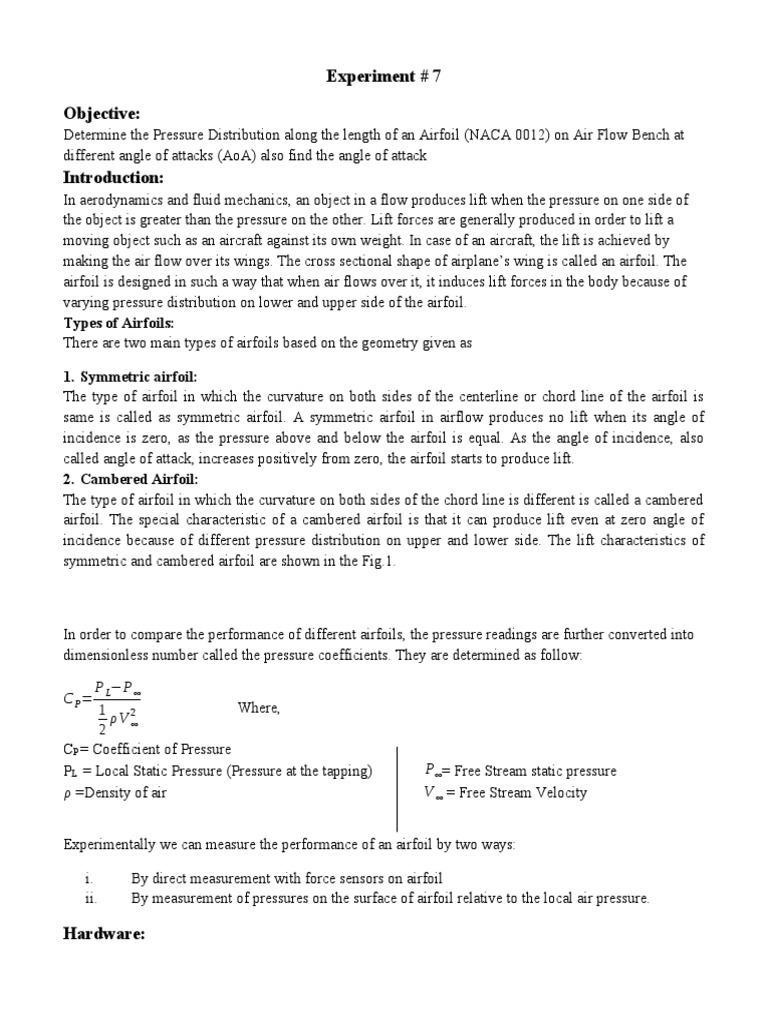 Experiment # 7 Objective:: Types of Airfoils | PDF | Lift (Force) | Airfoil