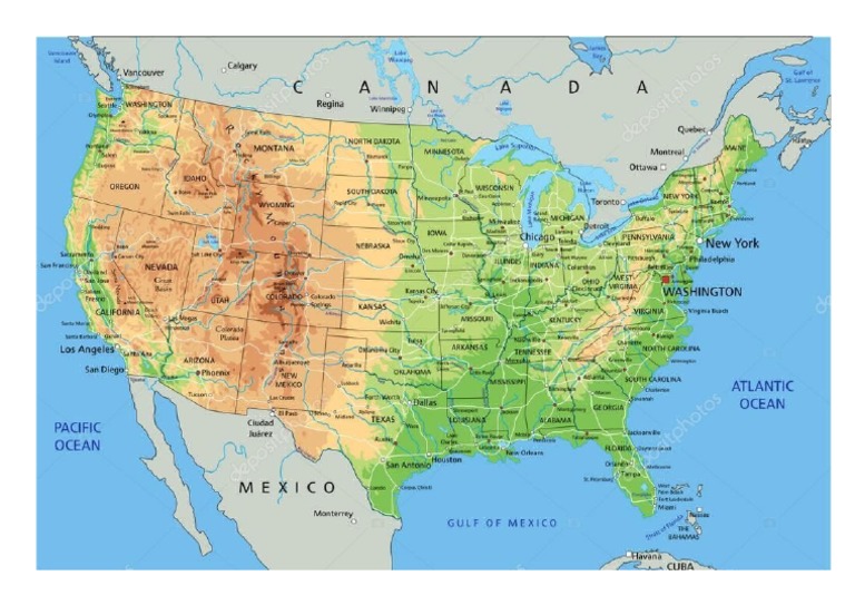 Mapa Fisico Estados Unidos