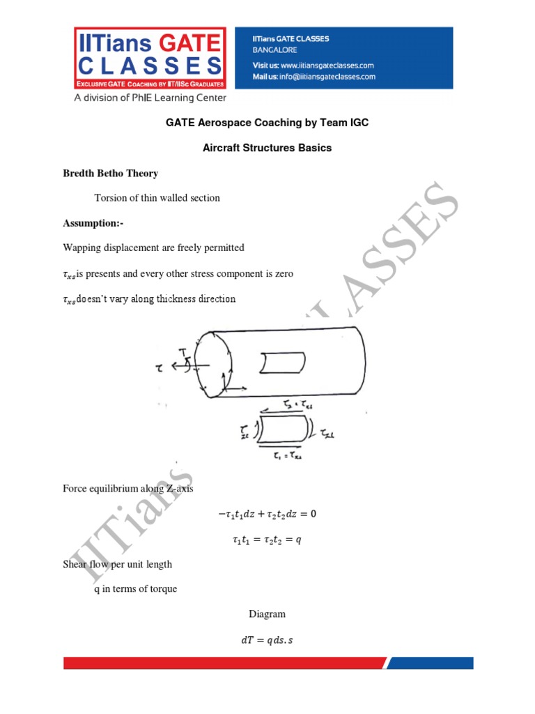 GATE AEROSPACE Engineering Aircraft Structures | PDF | Bending | Beam ...