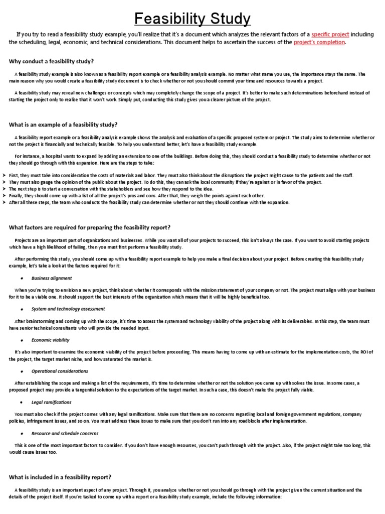 Why Conduct A Feasibility Study?: Specific Project Project's Completion ...