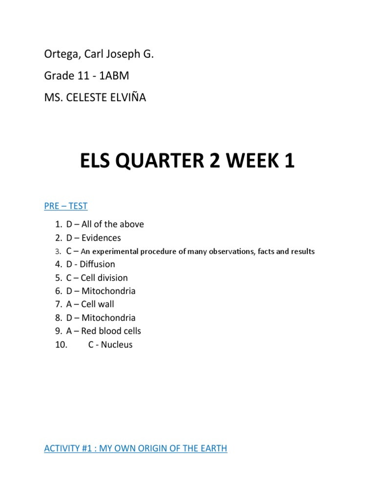 Els Quarter 2 Week 1: Ortega, Carl Joseph G. Grade 11 - 1ABM Ms ...