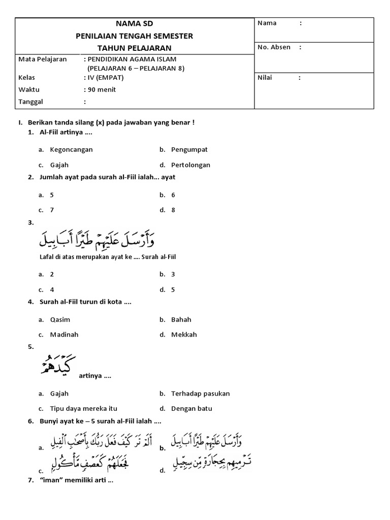 Soal2 PTS Pai KLS 4-S2 - 1 | PDF
