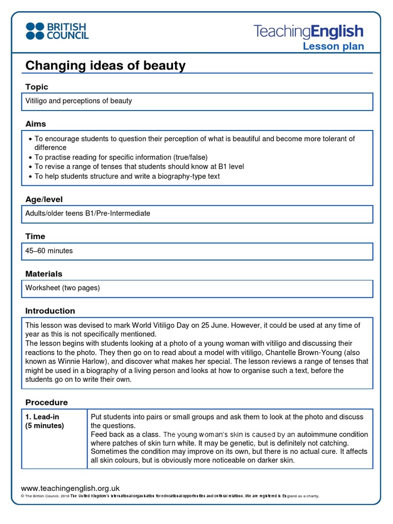 Changing Ideas of Beauty: Lesson Plan | PDF | Cognition