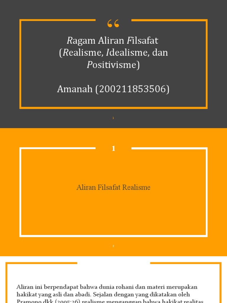 ALIRAN FILSAFAT (Realisme, Idealisme, Positivisme) | PDF