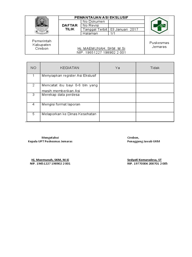 Daftar Tilik Asi Eks | PDF