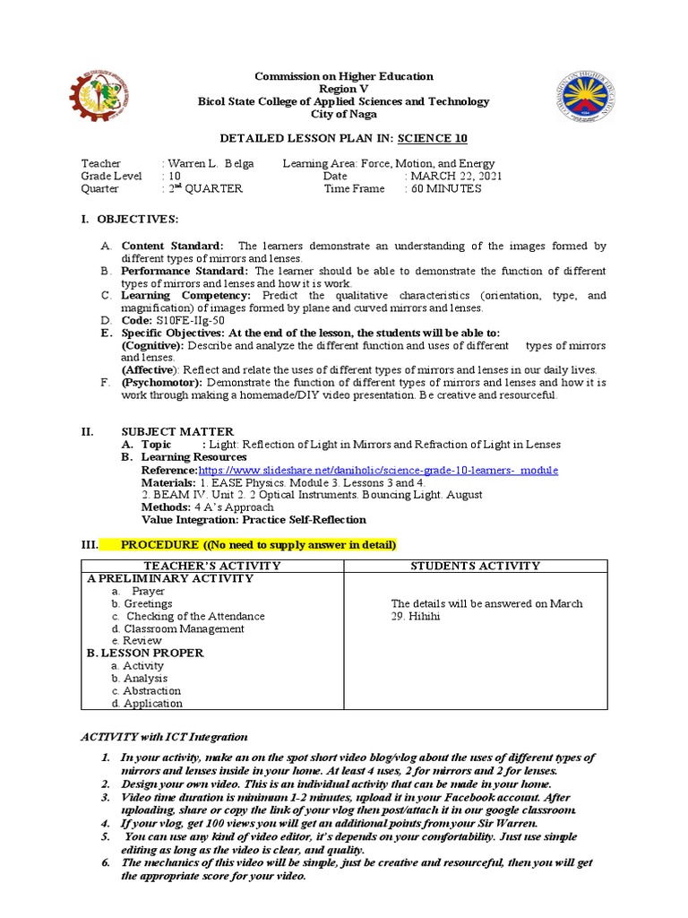 (Template) Revised-Detailed-Lesson-Plan-Format | PDF | Mirror ...