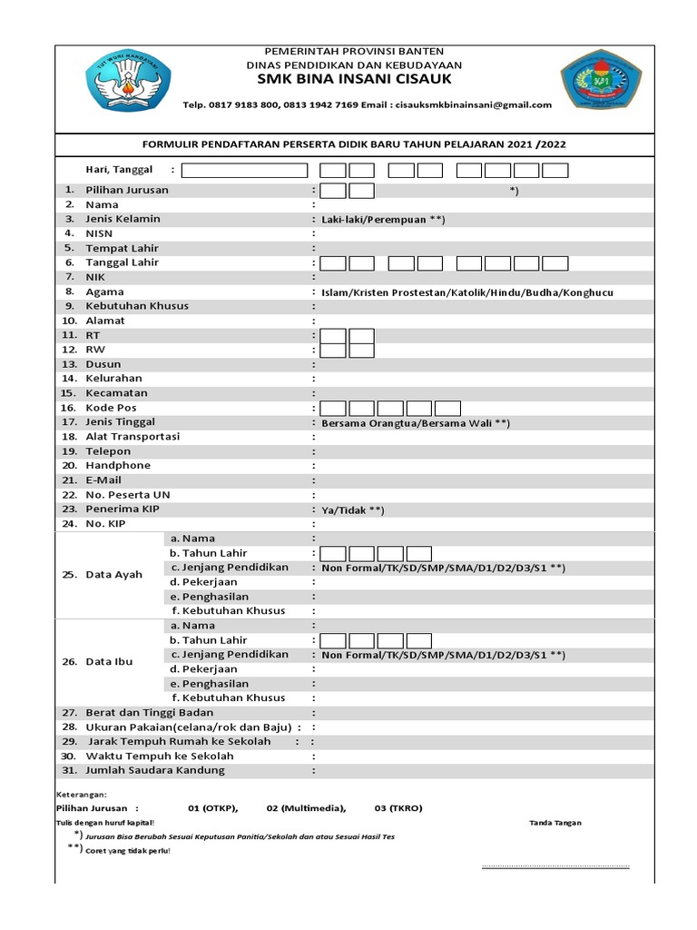 Formulir PPDB Versi Dapodikdas SMK | PDF