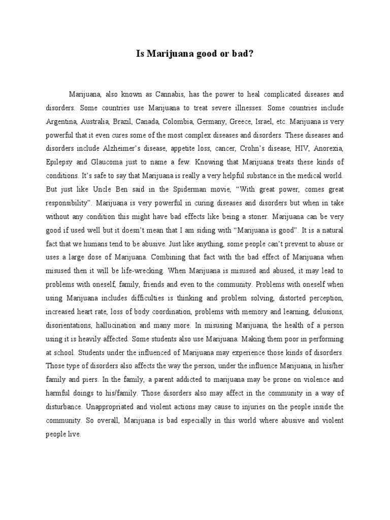 Is Marijuana Good or Bad | PDF | Cannabis (Drug) | Abnormal Psychology