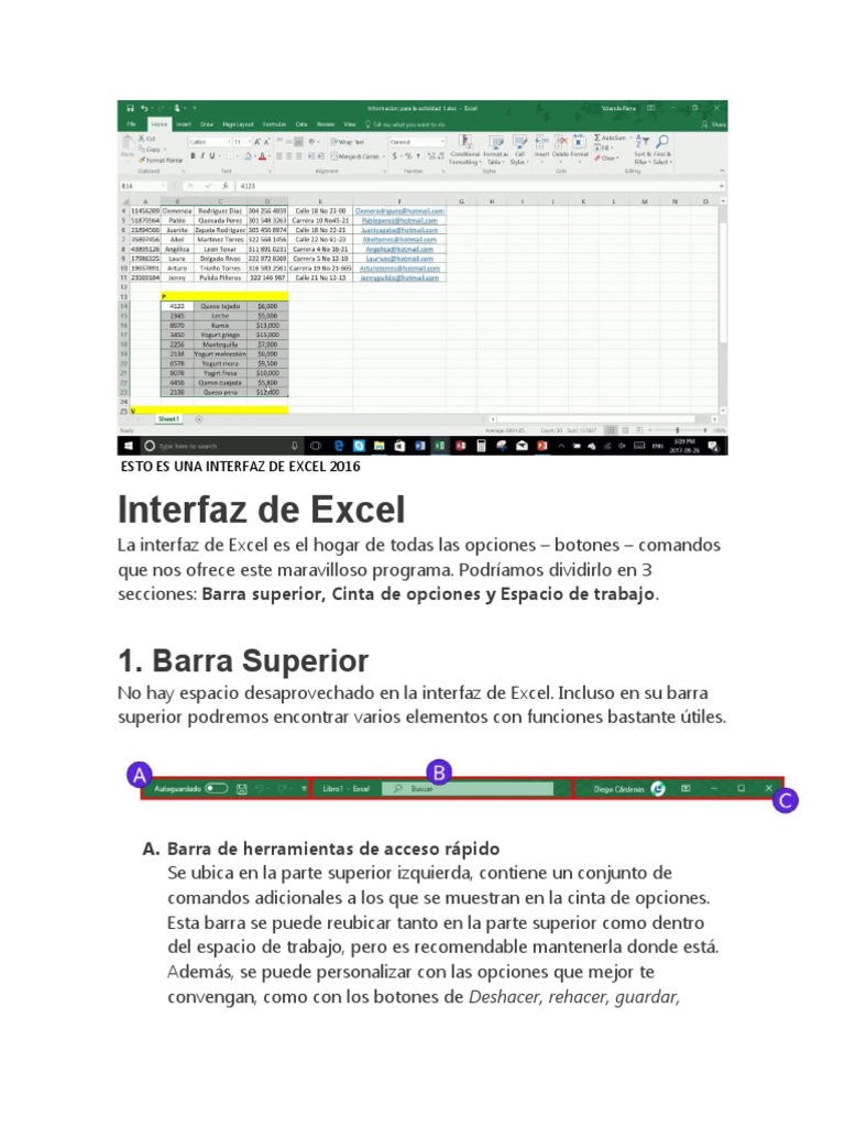 Interfaz de Excel 2016 y sus partes | PDF | Microsoft Excel | Archivo ...