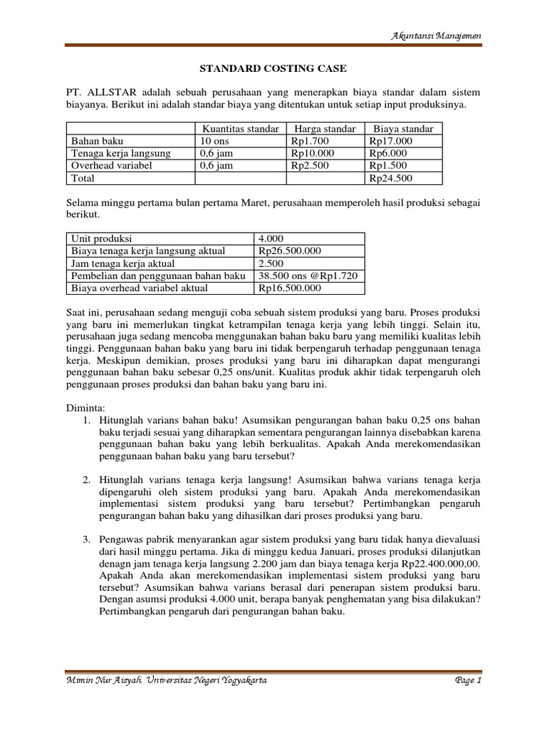 TUGAS BAB 7 STANDARD COSTING I | PDF