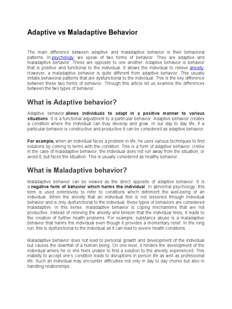 Adaptive Vs Maladaptive Behavior | PDF | Stress (Biology) | Behavior