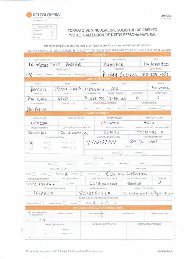 2 Formulario Firmado Rci Colombia Agosto 202027082020 | PDF