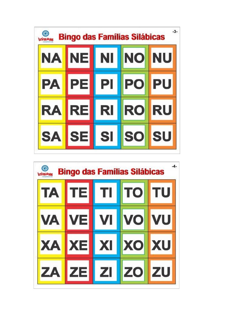 bingo de silabas para imprimir pdf