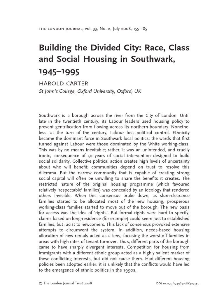 Building The Divided City - Class, Race and Housing in Inner London ...