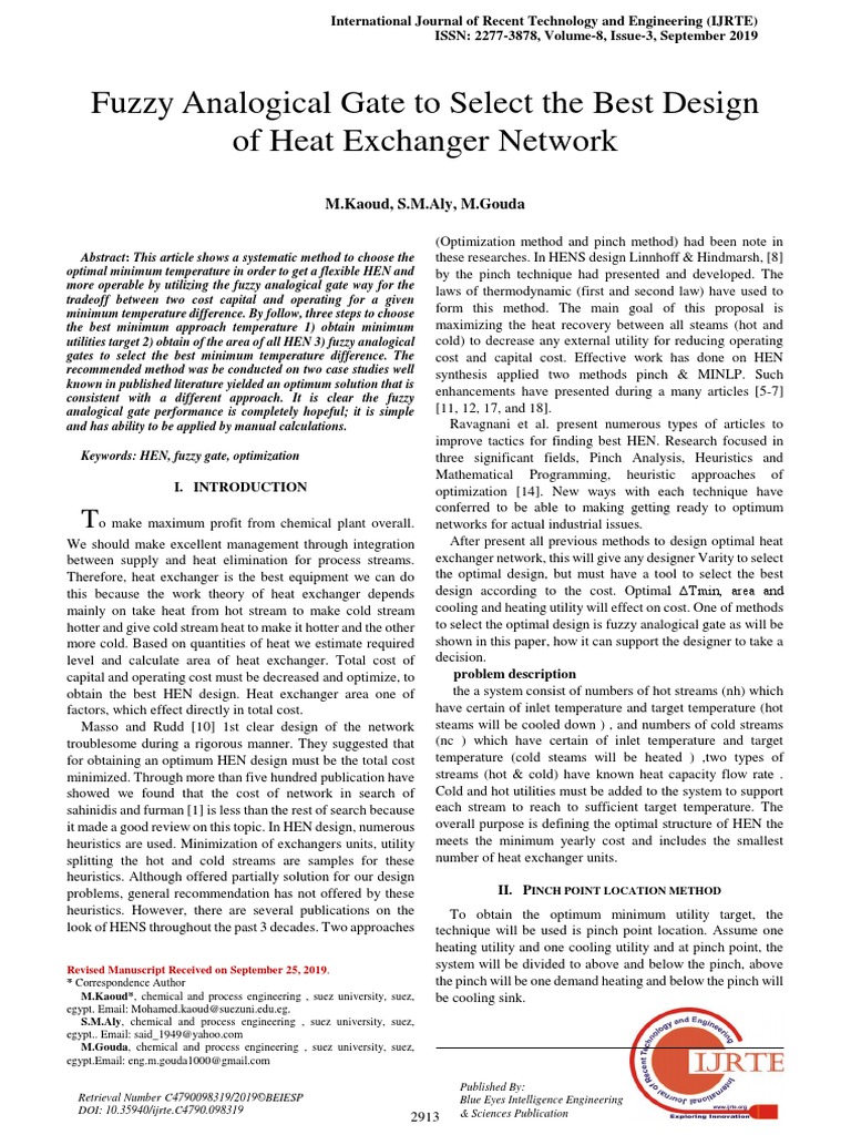Fuzzy Analogical Gate To Select The Best Design of Heat Exchanger Network | PDF | Mathematical ...