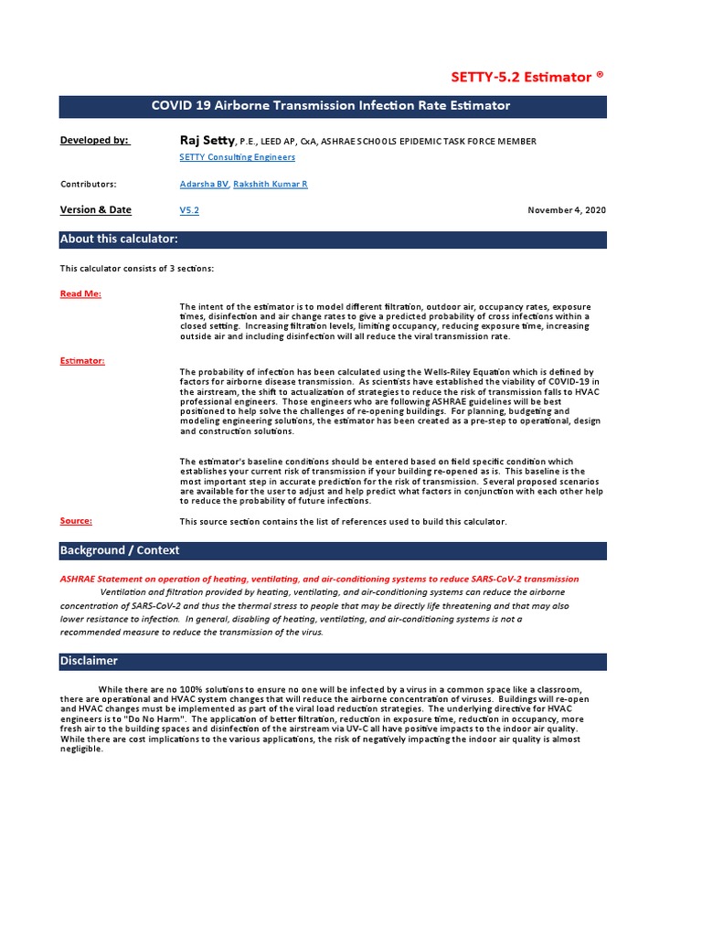 SETTY-5.2 Estimator ®: COVID 19 Airborne Transmission Infection Rate ...