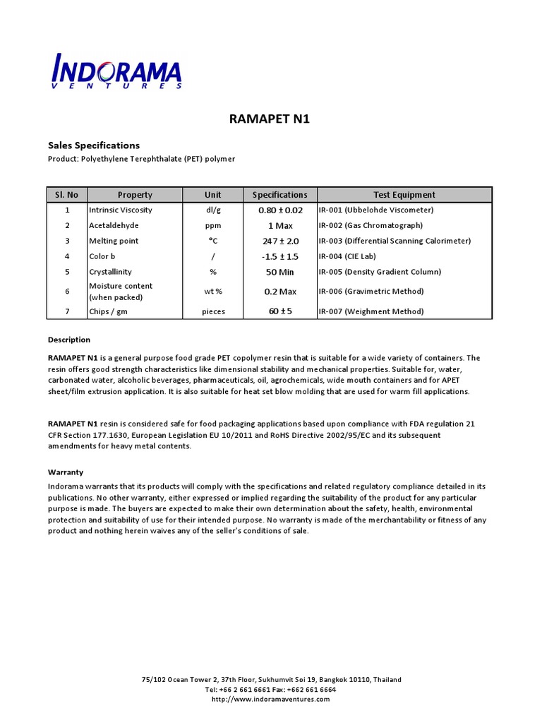 Ramapet N1: Sales Specifications | PDF | Chemical Substances | Building ...