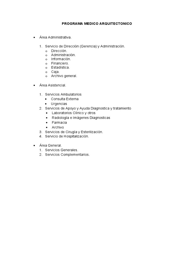 Programa Medico Arquitectonico | PDF | Historial médico | Cuidado de la ...