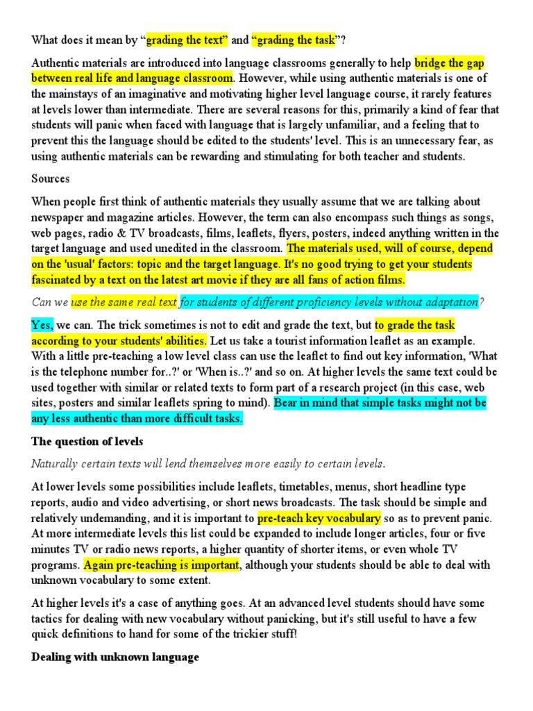 Can We Use The Same Real Text For Students of Different Proficiency ...