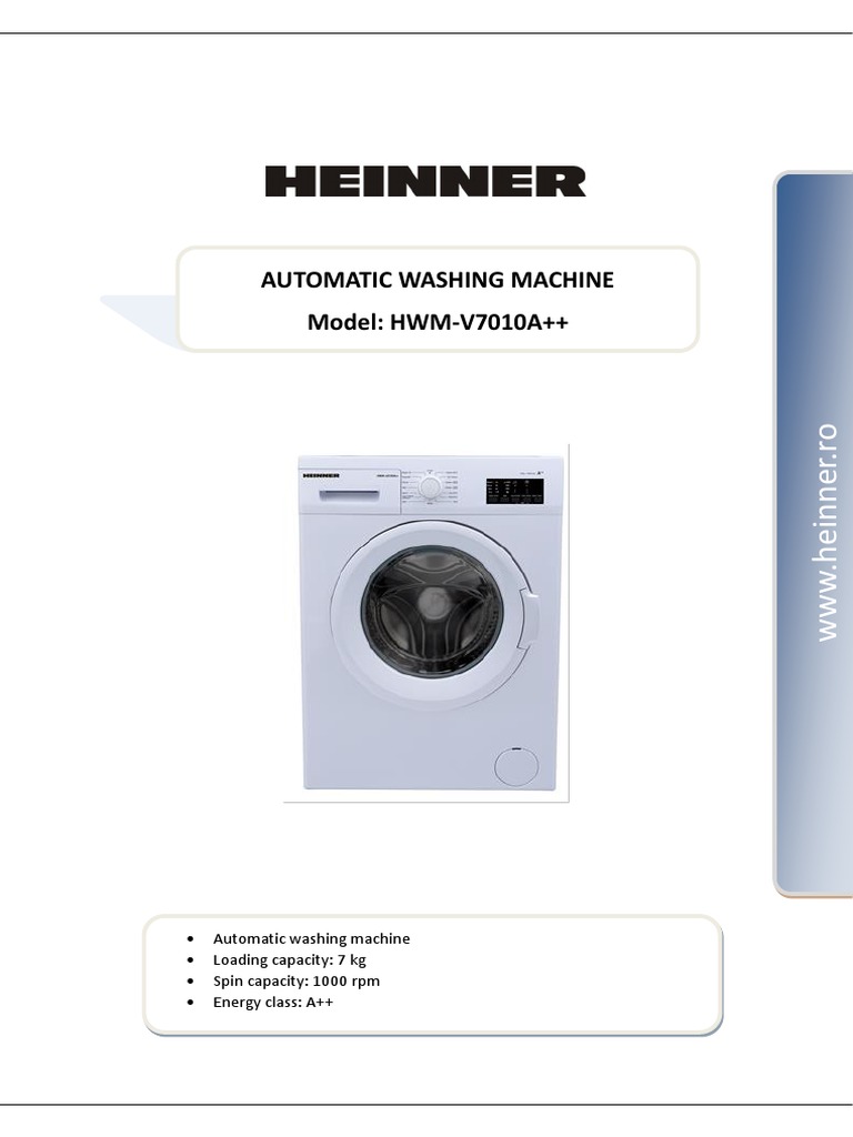 Manual Heinner HWM V7010A++ (E+R) | PDF | Laundry | Tap (Valve)
