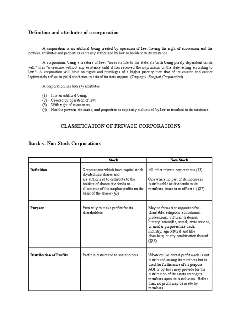 Definition and Attributes of A Corporation | PDF | Corporations | Board ...