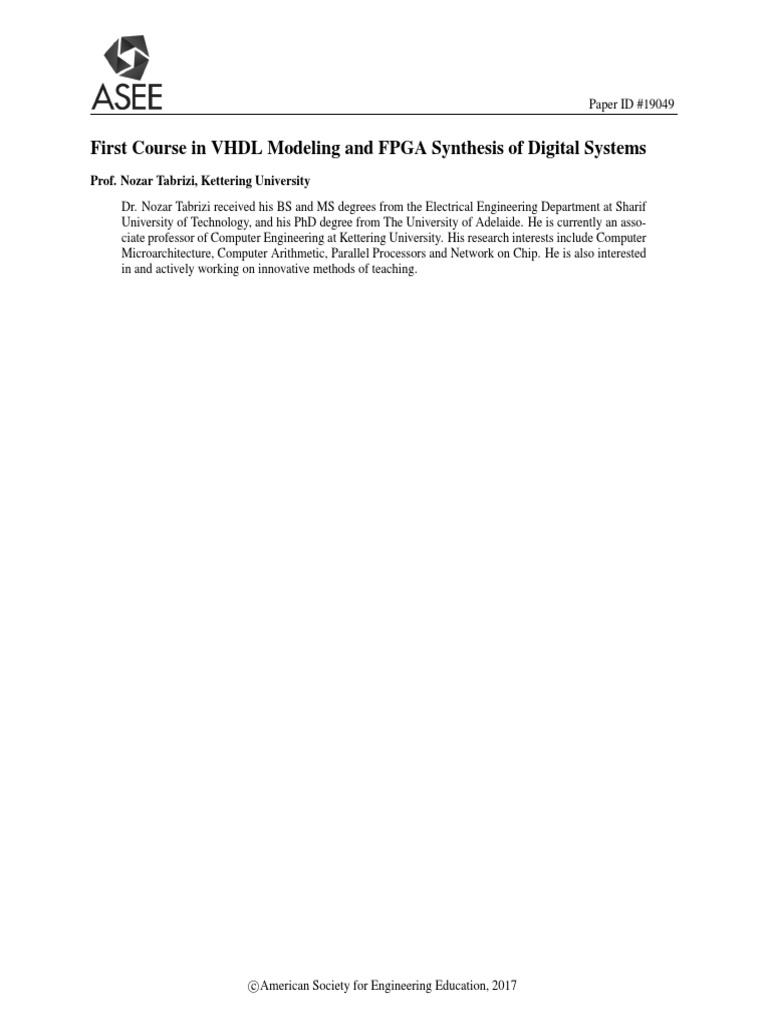 First Course in VHDL Modeling and Fpga Synthesis of Digital Systems | Download Free PDF | Vhdl ...
