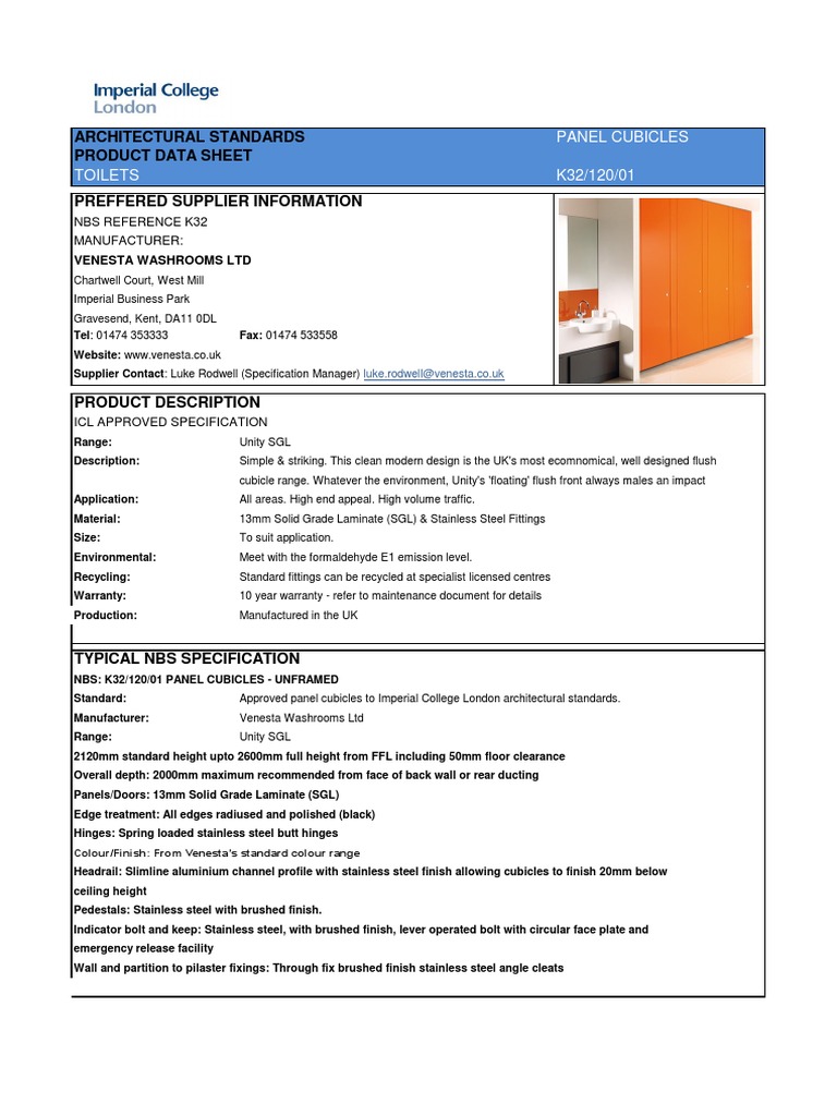 Venesta Unity SGL Cubicle Specifications | PDF | Stainless Steel ...