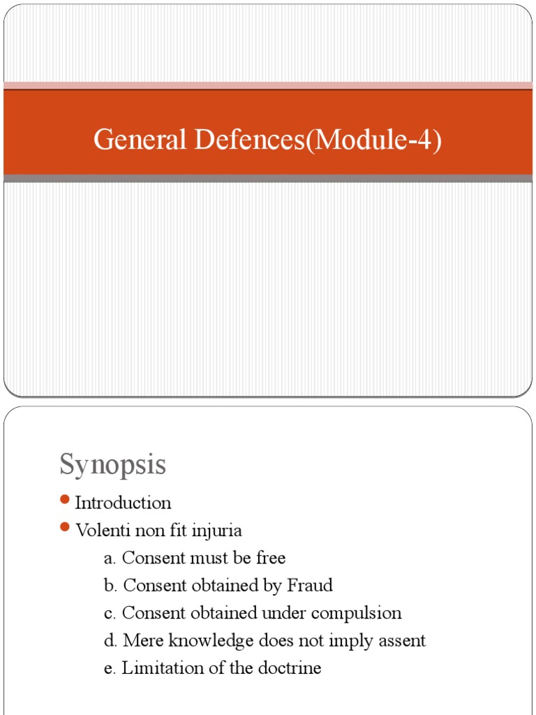 General Defences (Module 4) | PDF | Tort | Consent
