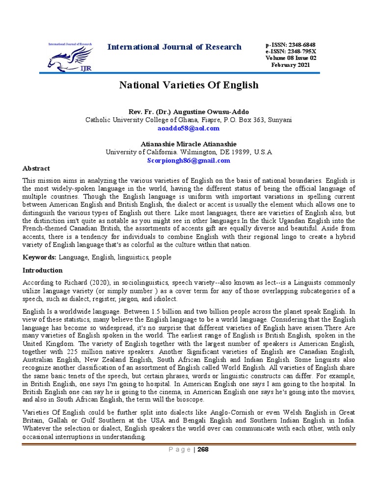 National Varieties of English Explained | PDF | Language Varieties And ...