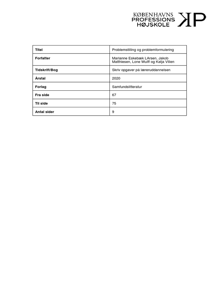 Problemstilling Og Problemformulering | PDF