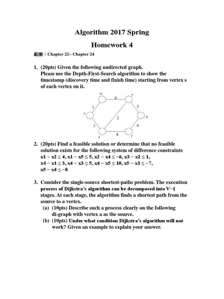 Algorithm 2017 Spring Homework 4: 範圍：Chapter 22~ Chapter 24 | PDF