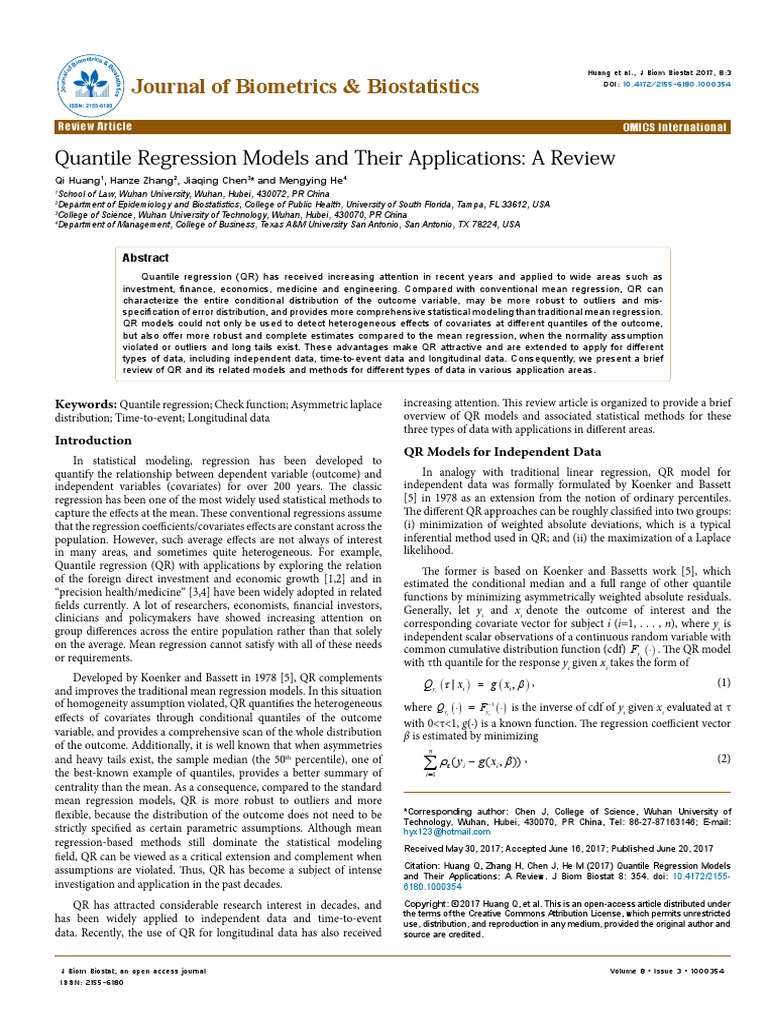 Quantile Regression Models and Their Applications A Review 2155 6180 ...