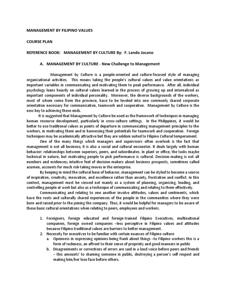 Management by Filipino Values | PDF | Value (Ethics) | Leadership