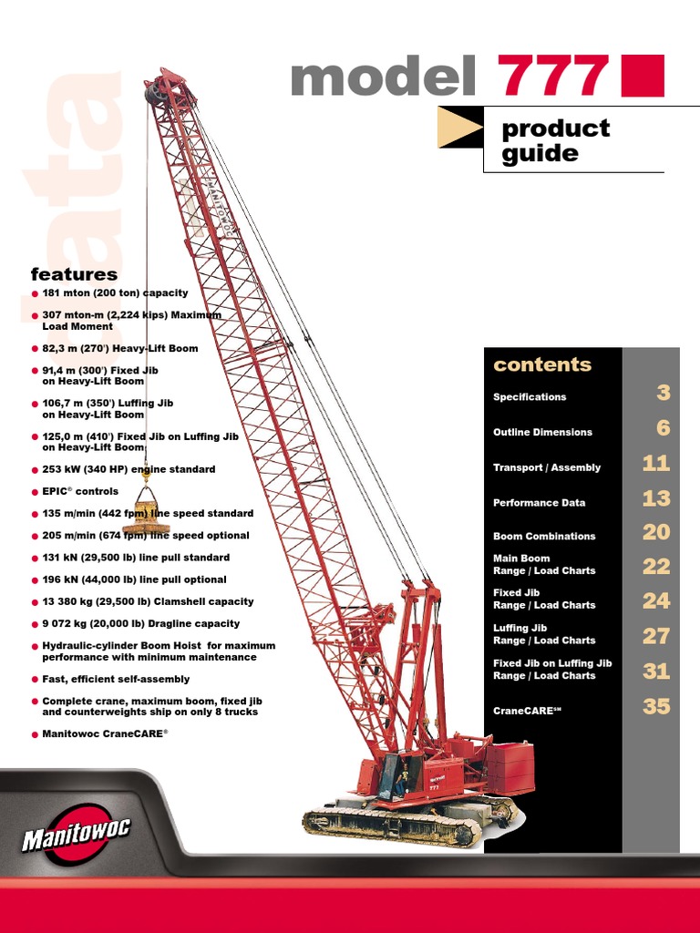 Manitowoc 777 200 Product Guide | PDF | Crane (Machine) | Transmission ...