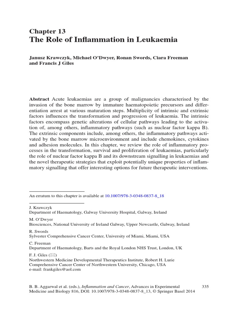 The Role of Inflammation in Leukaemia: Janusz Krawczyk, Michael O'Dwyer ...