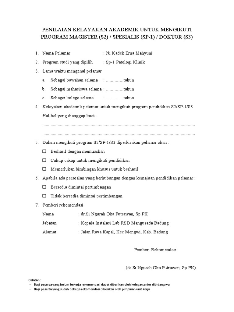 Surat Rekomendasi Form Kosong | PDF