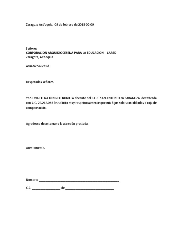 Carta de Solicitud Local | PDF