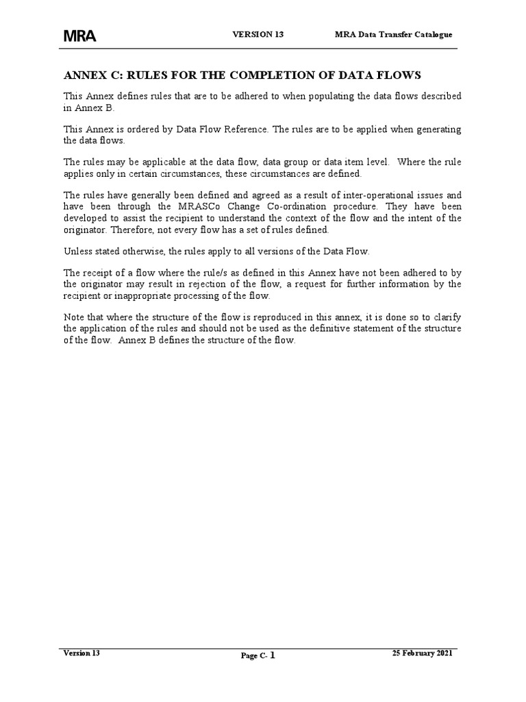 Annex C: Rules For The Completion of Data Flows: MRA Data Transfer ...