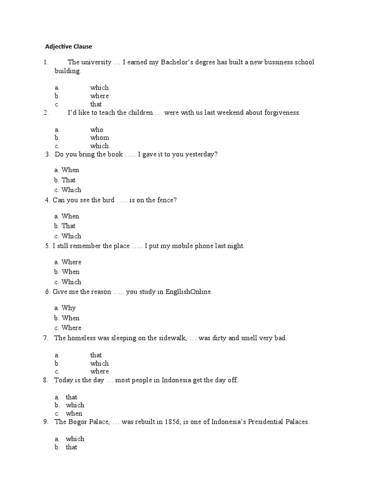 Adjective Clause Guide | PDF | Verb | Syntax