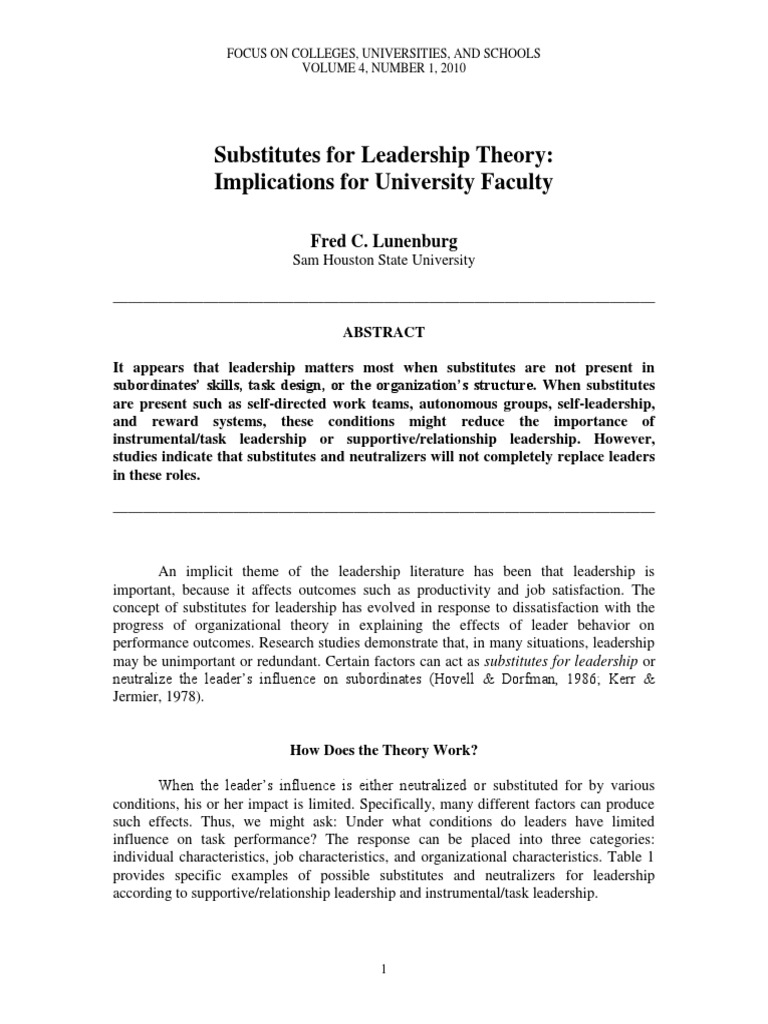 Lunenburg, Fred C. Substitutes For Leadership Theory FOCUS V4 N1 2010 ...