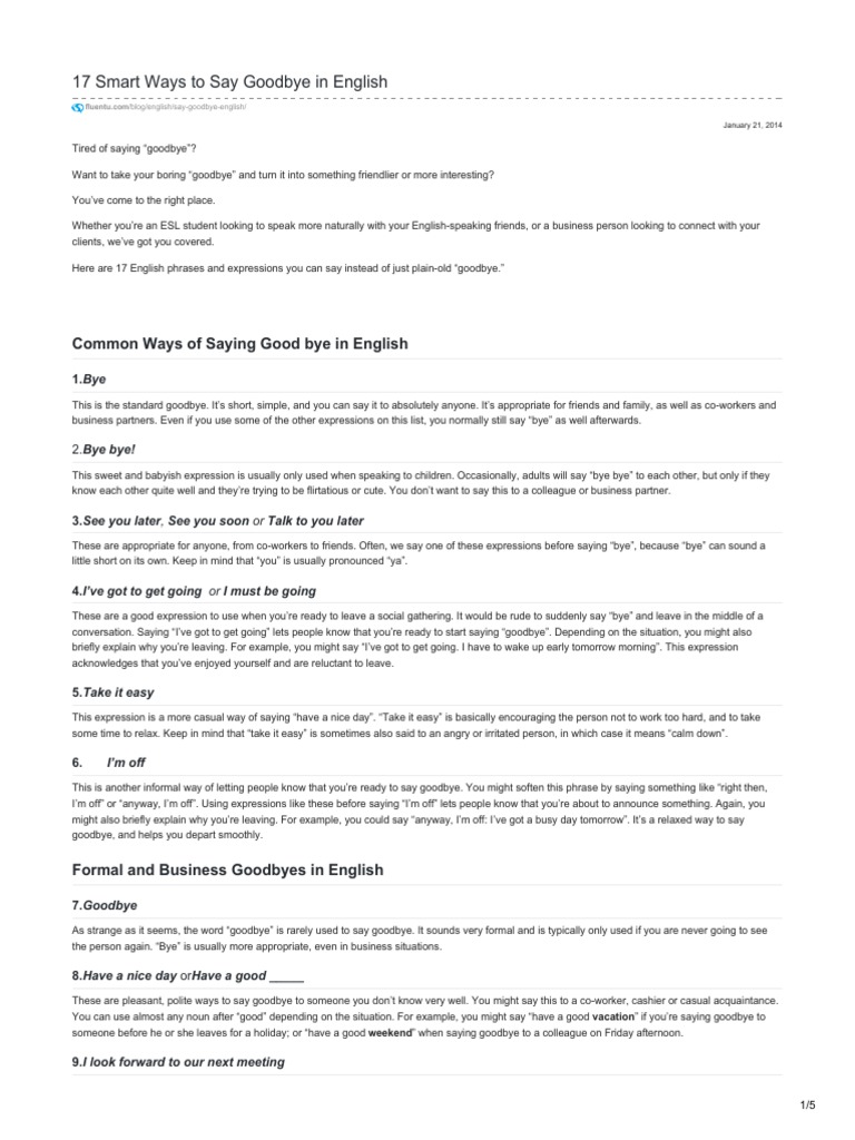 17 Smart Ways to Say Goodbye in English | PDF | English Language