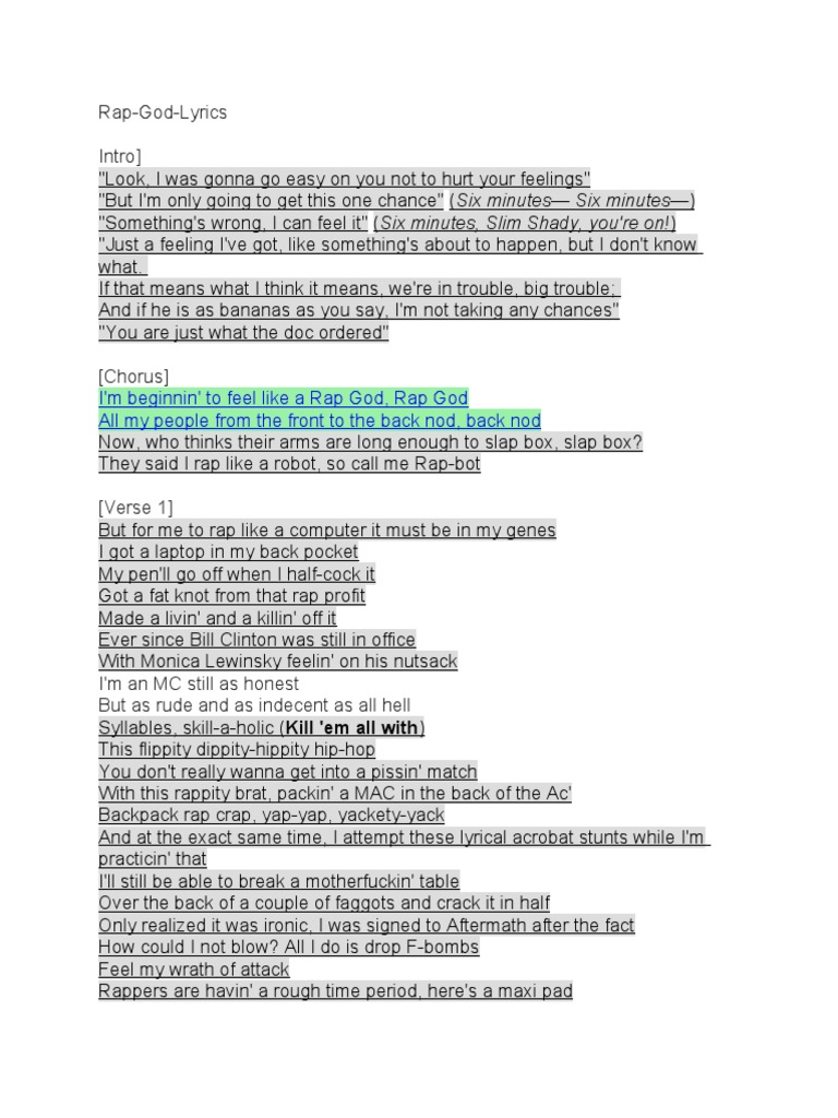 Rap God Lyrics God Rap | PDF | African American Music | American Popular Music