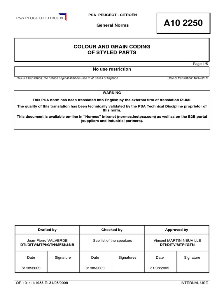 PSA Colour & Grain Coding Norms | PDF